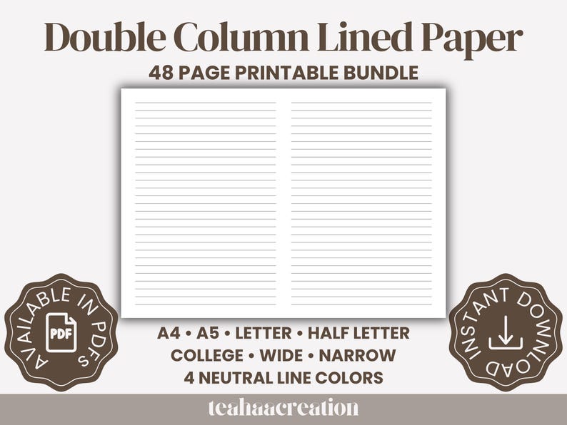 Double Column Lined Paper Bundle | A4, A5, Letter, Half Letter ...