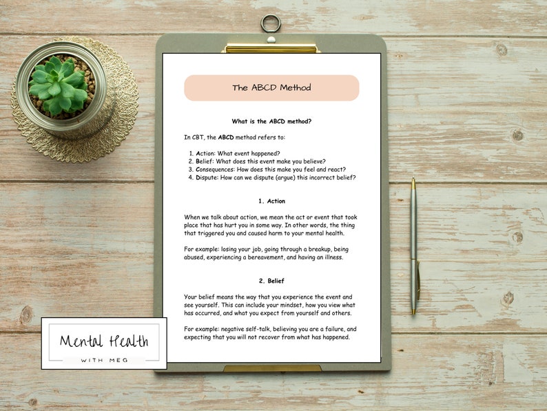 Cognitive Behavioural Therapy ABCD Method Worksheet - Etsy