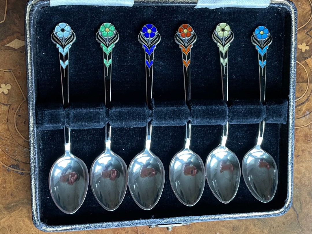 Rare Set of Vintage Norwegian Enamelled Silver Coffee Spoons - Etsy
