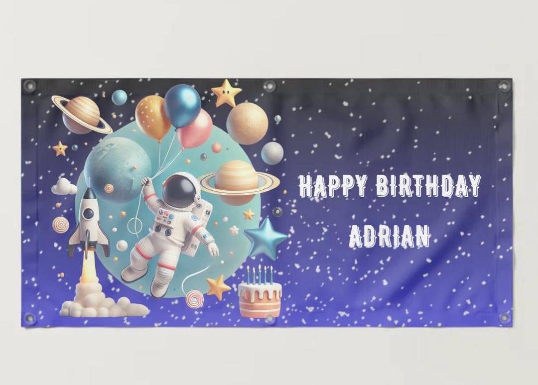 Outer Space Birthday Background Party Banner, Space Astronaut Wall ...