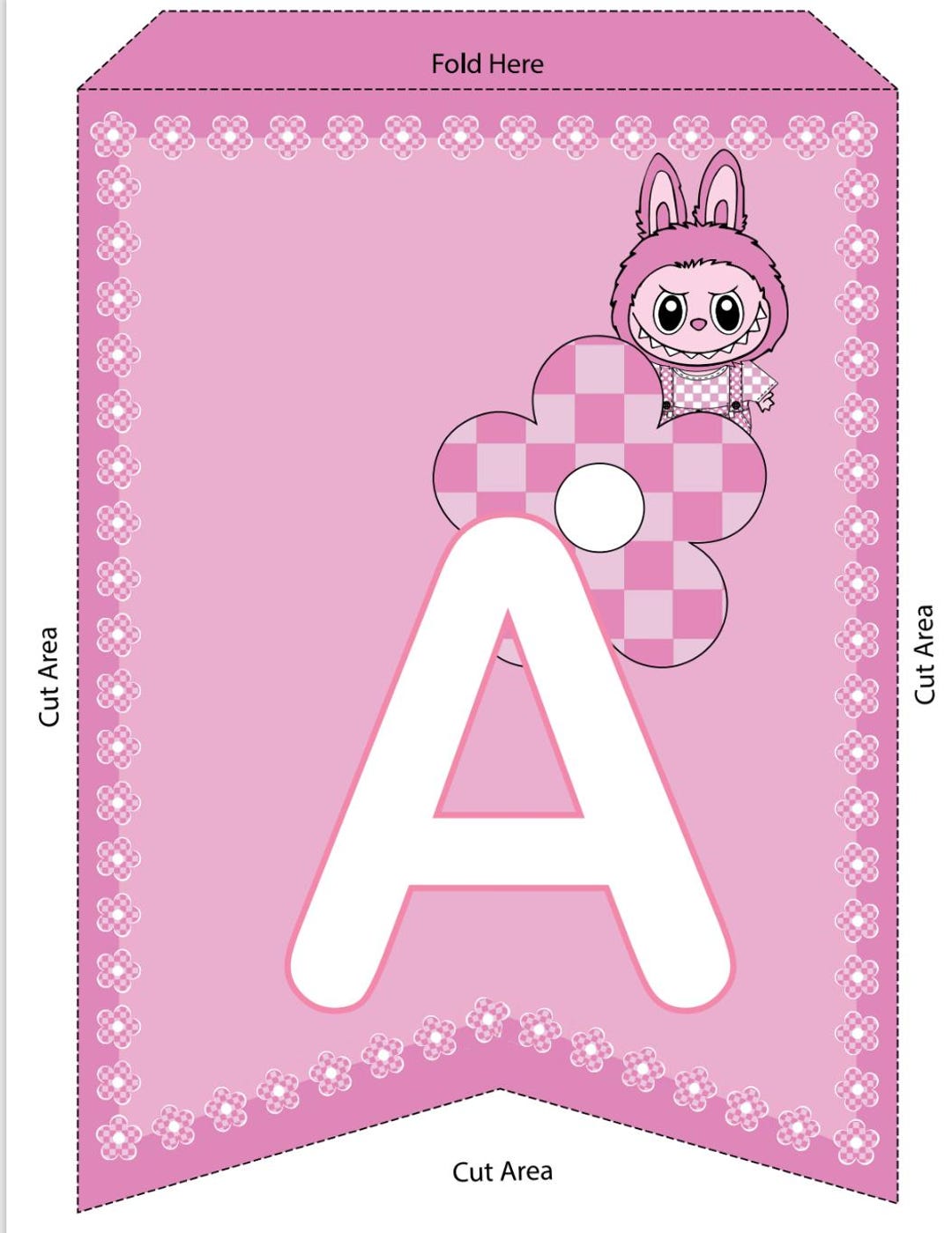 Labubu Pink Happy Birthday Party Banner, Labubu Fluffy Happy Birthday ...