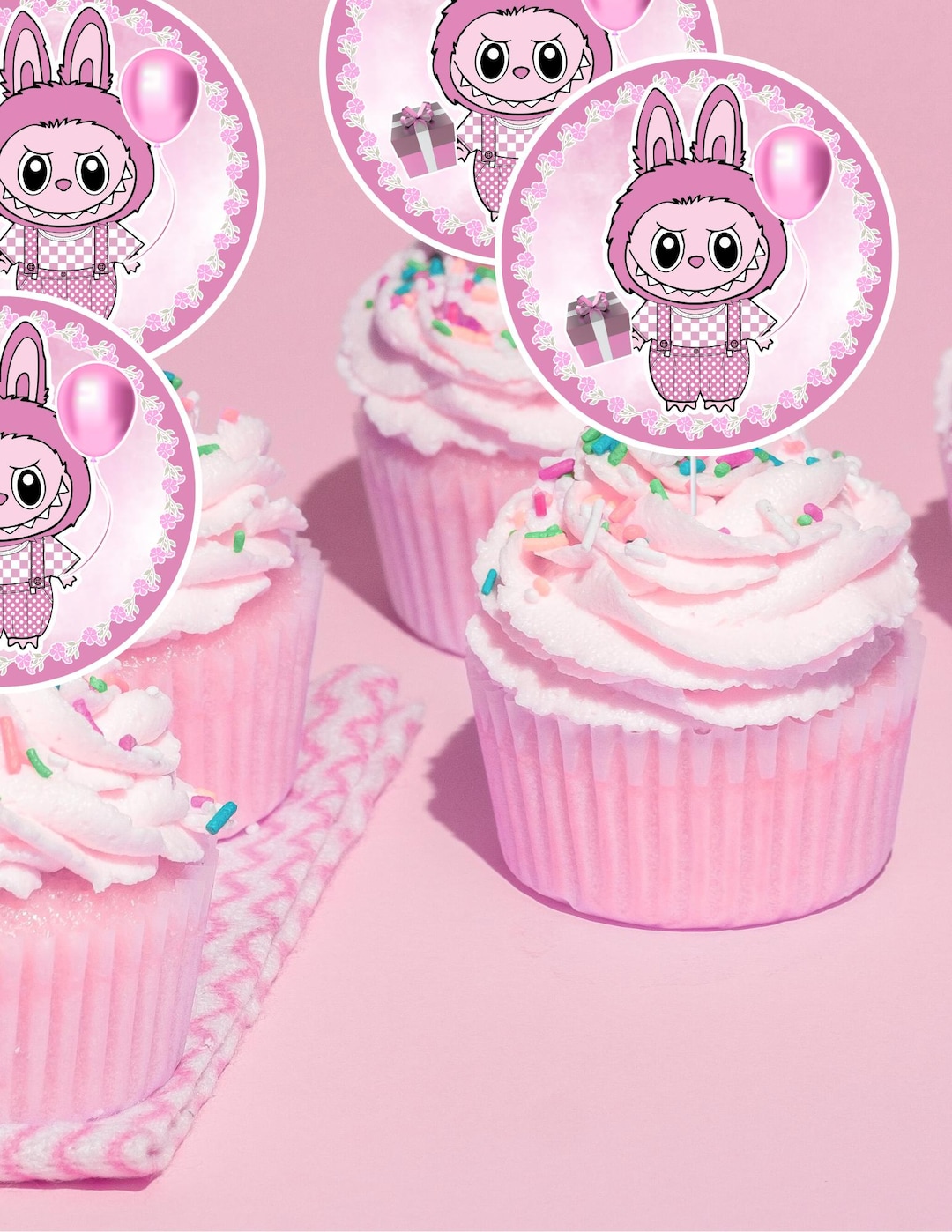 Printable Pink Labubu Cupcake Toppers: Party Supplies (PDF) - Etsy