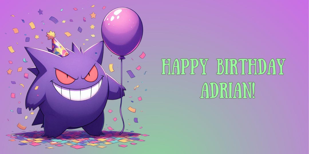 Editable Gengar Birthday Background Party Banner, Wall Backdrop, Gengar ...