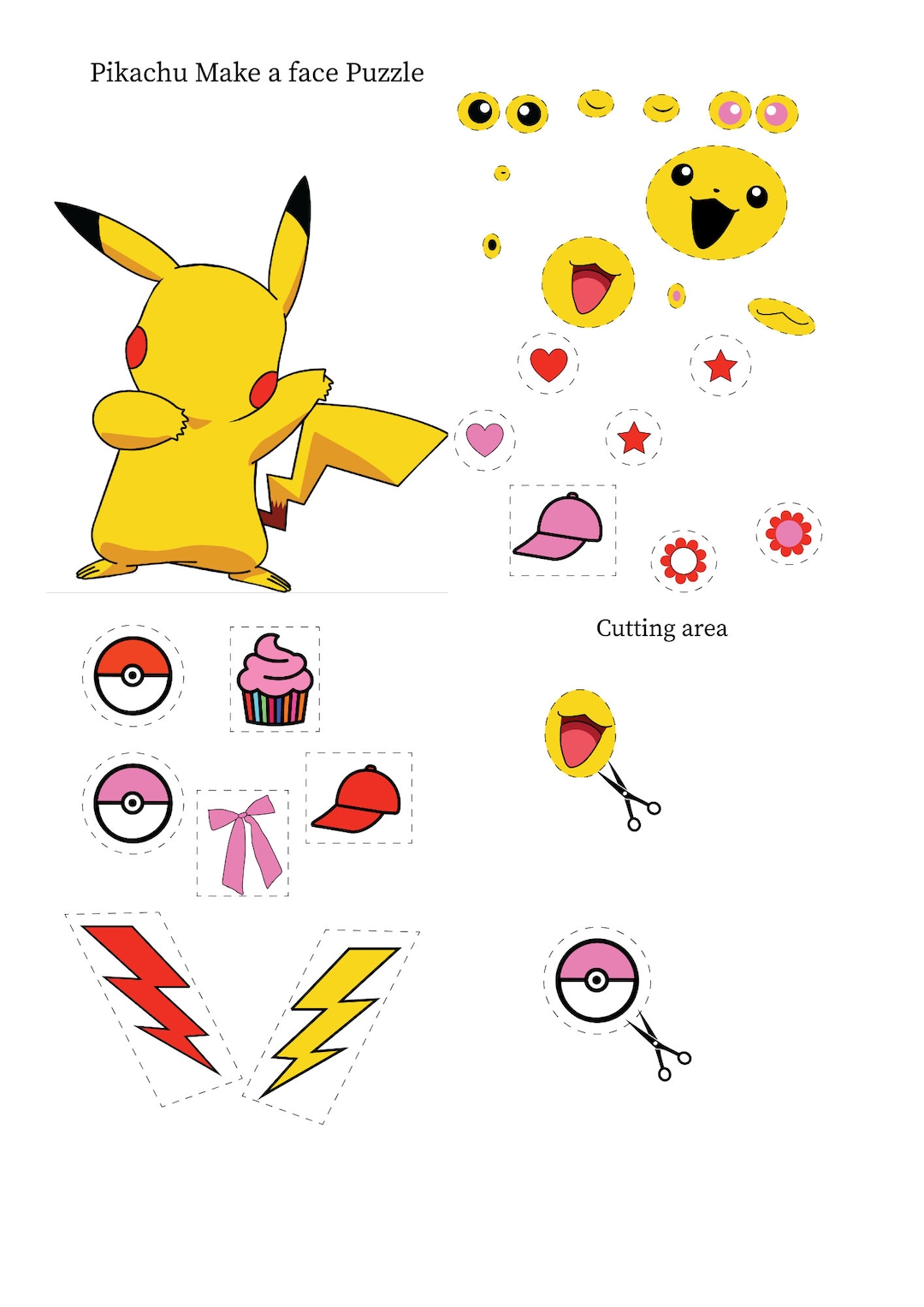 Printable Pikachu Pokemon Make a Face Puzzle Party Sticker - Etsy