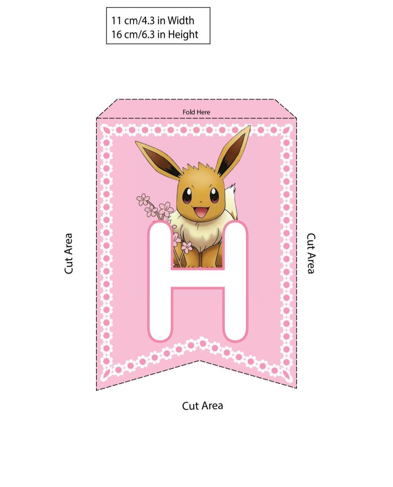 Eevee Pokemon Happy Birthday Party Banner, Flag Bunting, Pink - Etsy