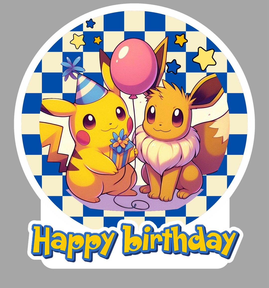 Printable Pikachu and Eevee Blue Pokemon Cake Topper, Boy Pokemon ...