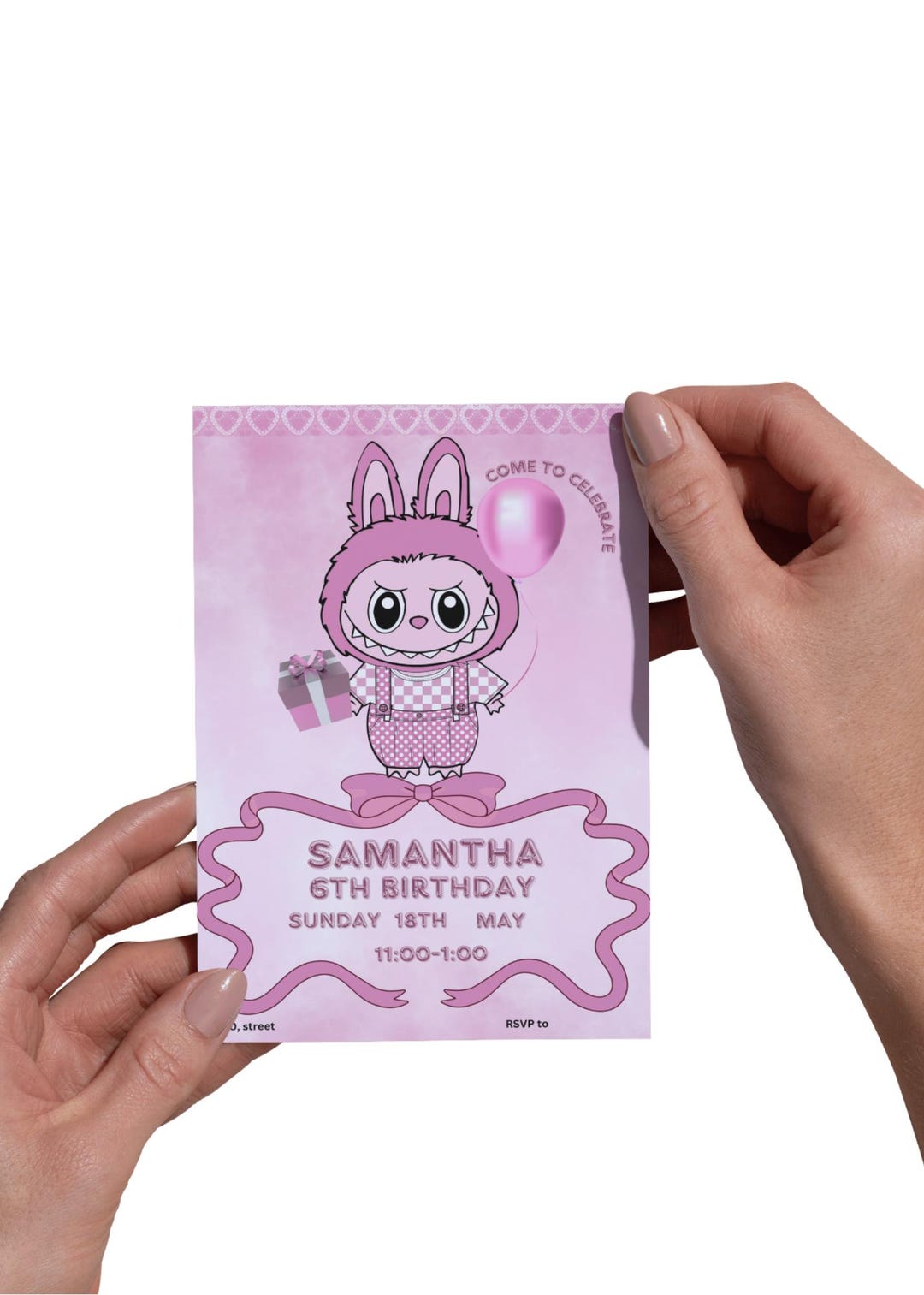 Labubu Editable Pink Birthday Invitation Template Girl Birthday Party ...