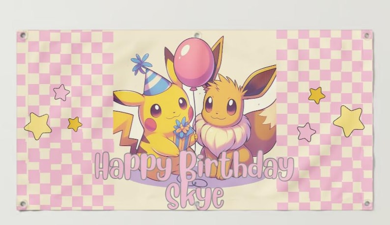 Pikachu and Eevee Editable Birthday Background Party Banner Pokemon ...