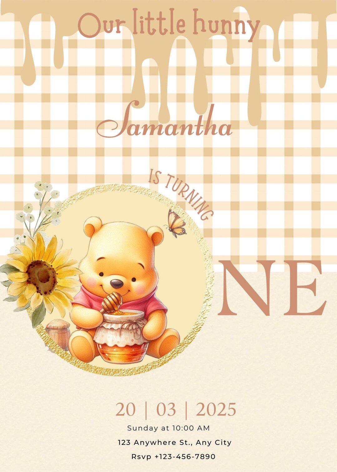 Classic Winnie the Pooh Birthday Invitation Template, Editable Winnie ...