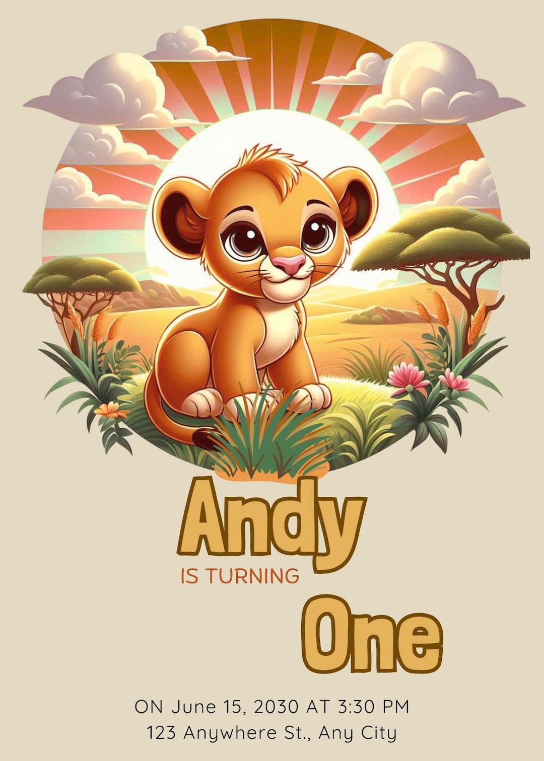 EDITABLE Simba Birthday Invitation, Simba 1st Birthday Invite, the Lion ...