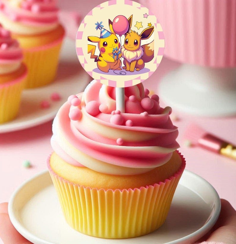 Pikachu and Eevee Pokemon Printable Cupcake Toppers Pikachu and Eevee ...