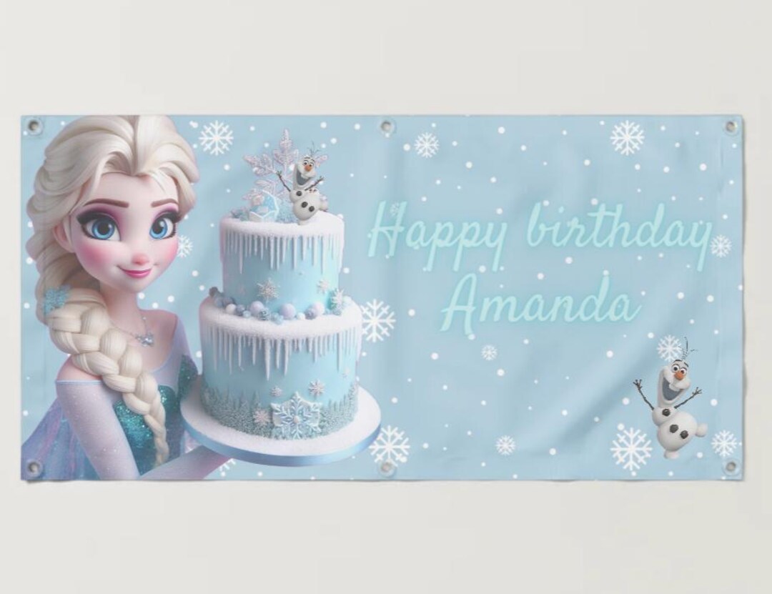 Editable Frozen Elsa Birthday Background Party Banner, Wall Backdrop ...