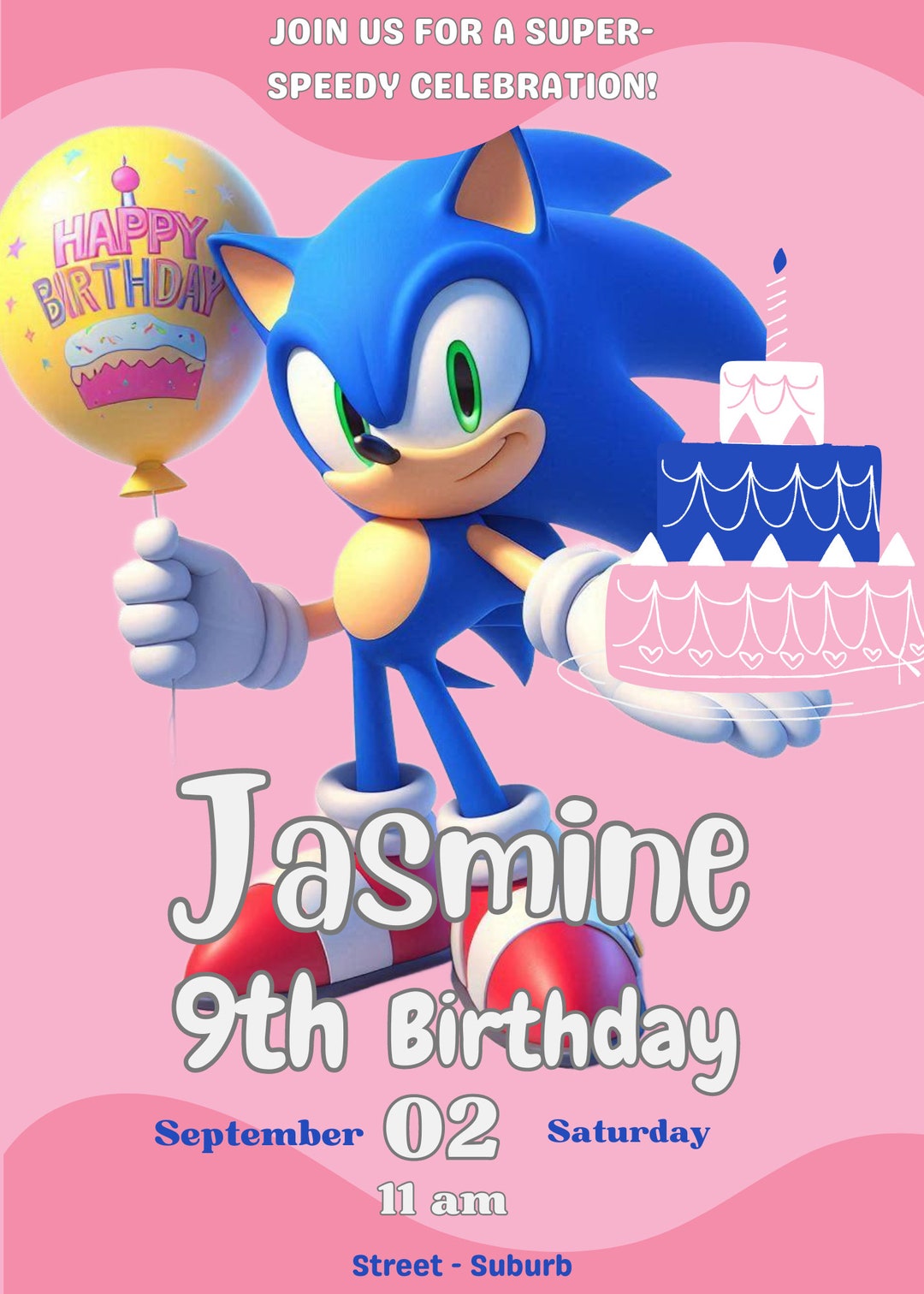 Editable Sonic Birthday Invitation, Girl Party Invitation - Etsy