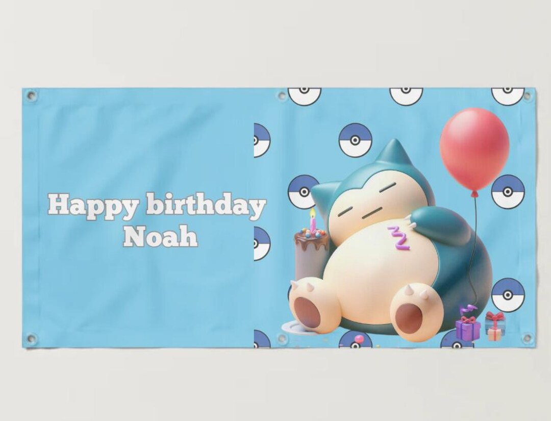 Snorlax Pokemon Birthday Background Party Banner, Snorlax Wall Backdrop ...