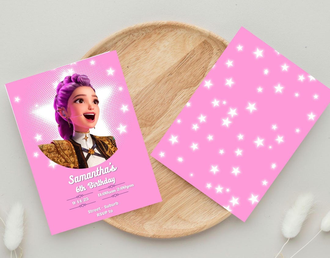 Editable K Pop Demon Hunters Rumi Birthday Invite Girl Anime Birthday ...