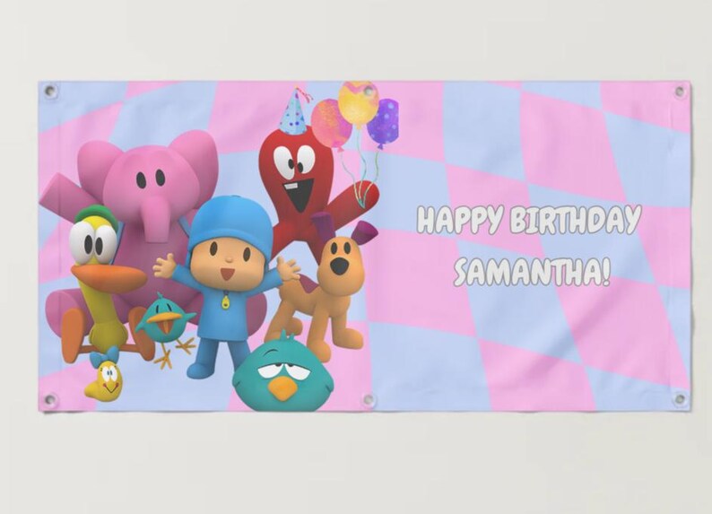 Editable Pocoyo and Friends Birthday Background Party Banner, Wall ...