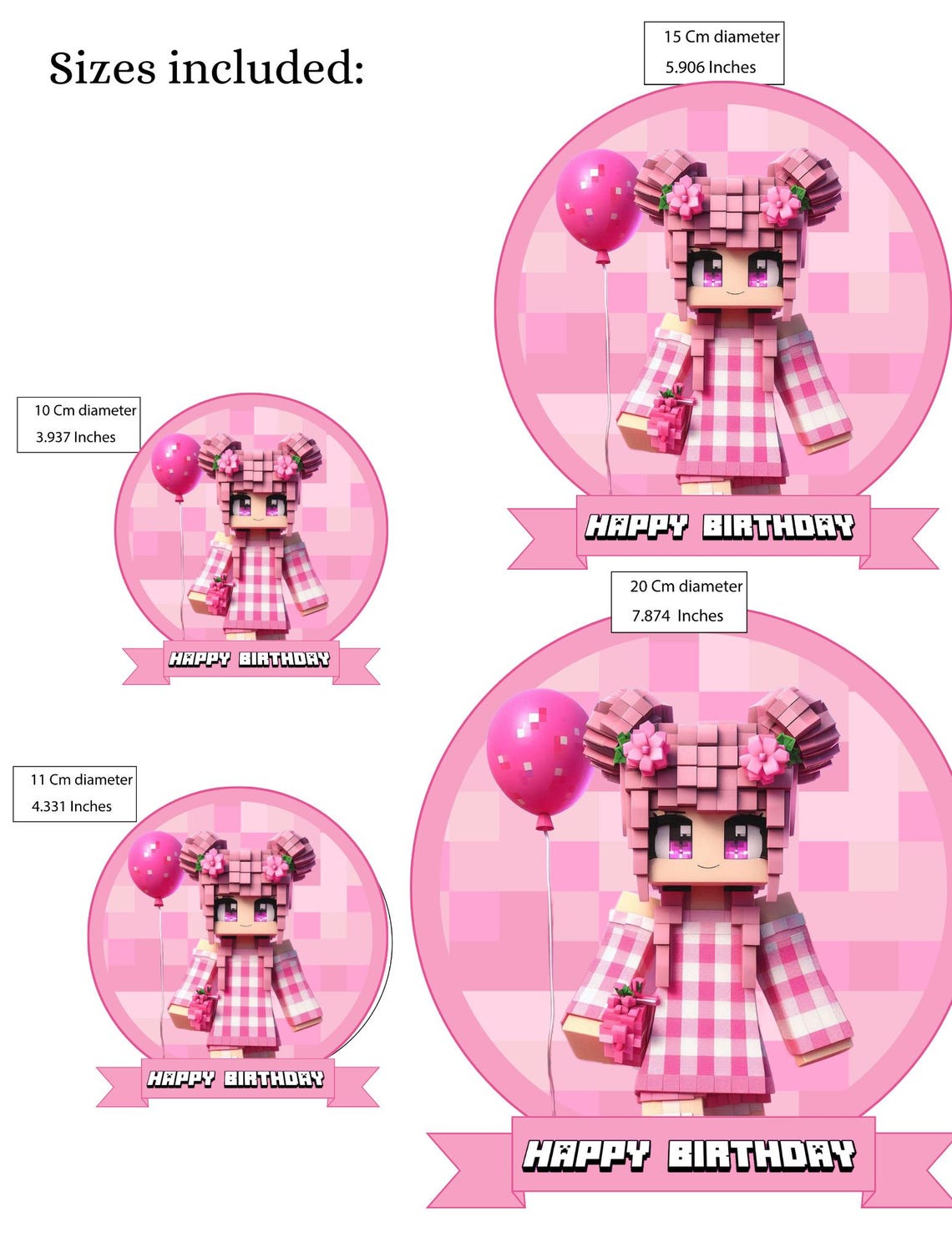 Minecrafter Pink Birthday Cake Topper Template, Printable Minecrafter ...