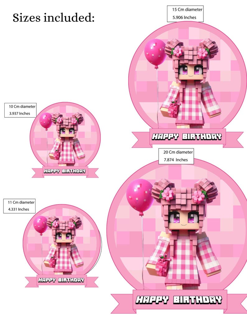 Minecrafter Pink Birthday Cake Topper Template, Printable Minecrafter ...