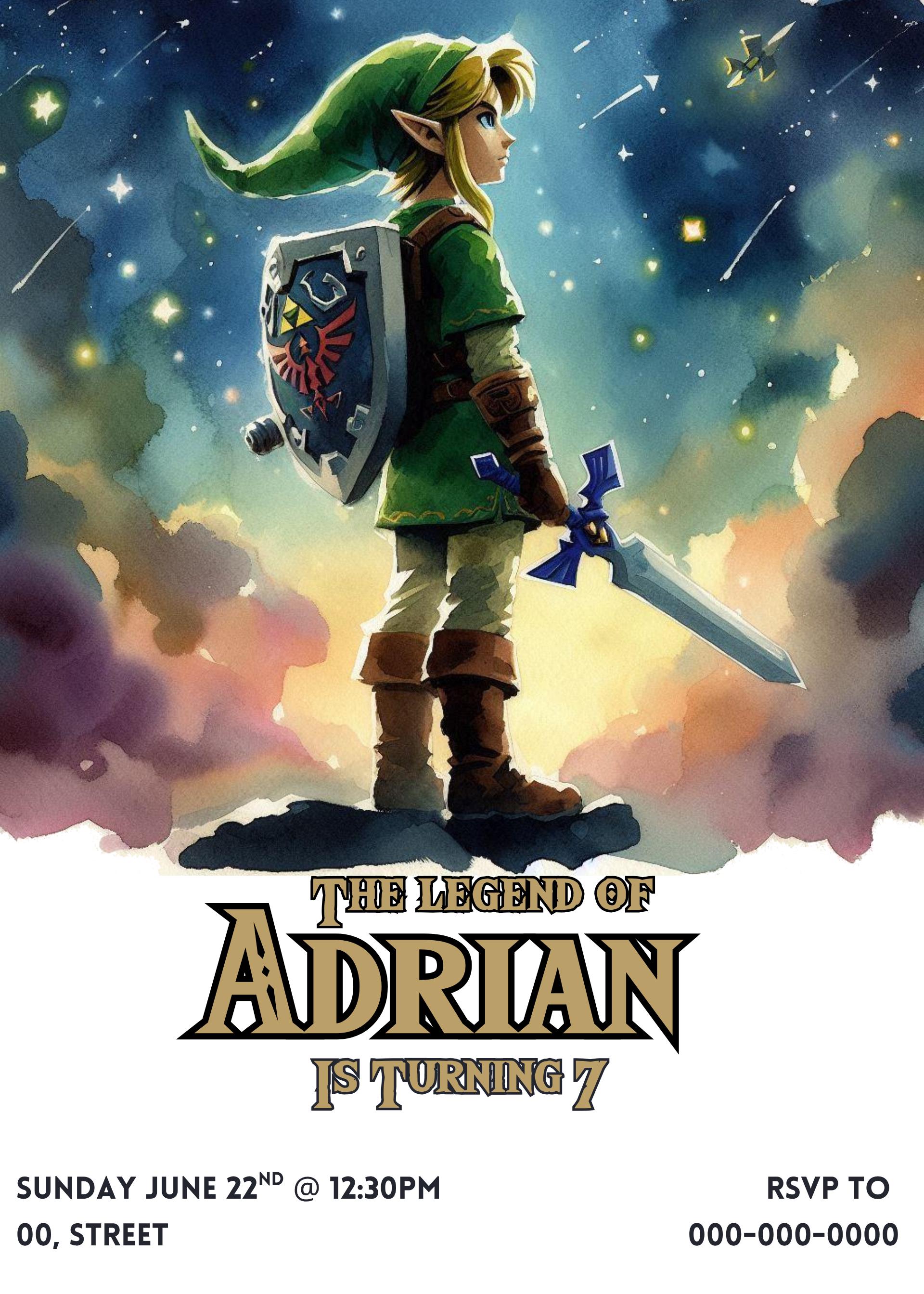 The Legend of Zelda Birthday Invitation Design Digital Download, Zelda ...