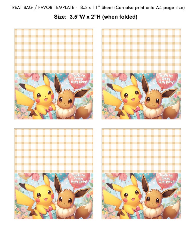 Printable Pikachu and Eevee Treat Bag Favour - Etsy