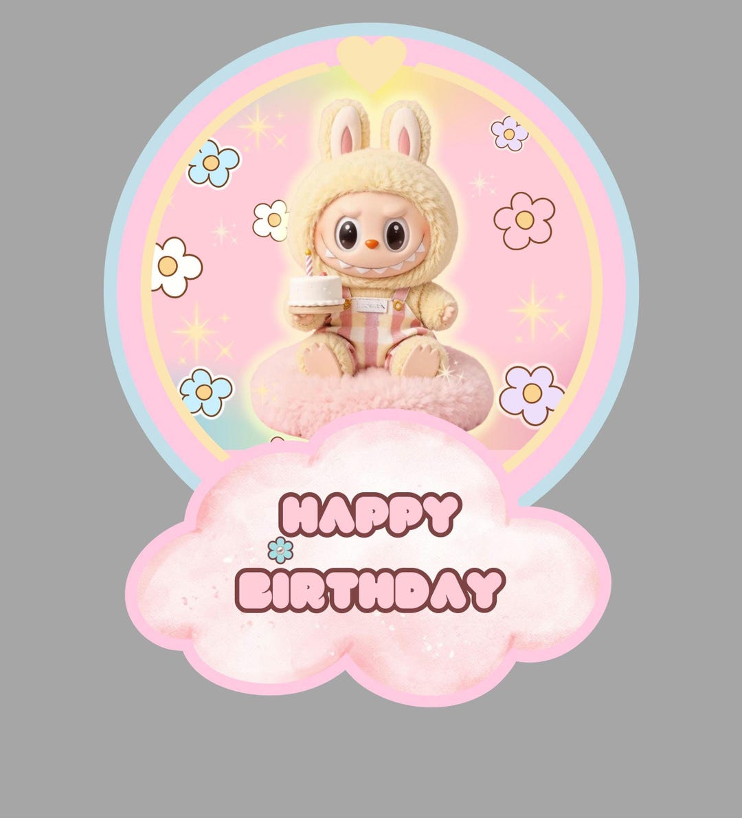 Labubu Birthday Cake Topper Template: Pastel Colors (digital File, PDF ...