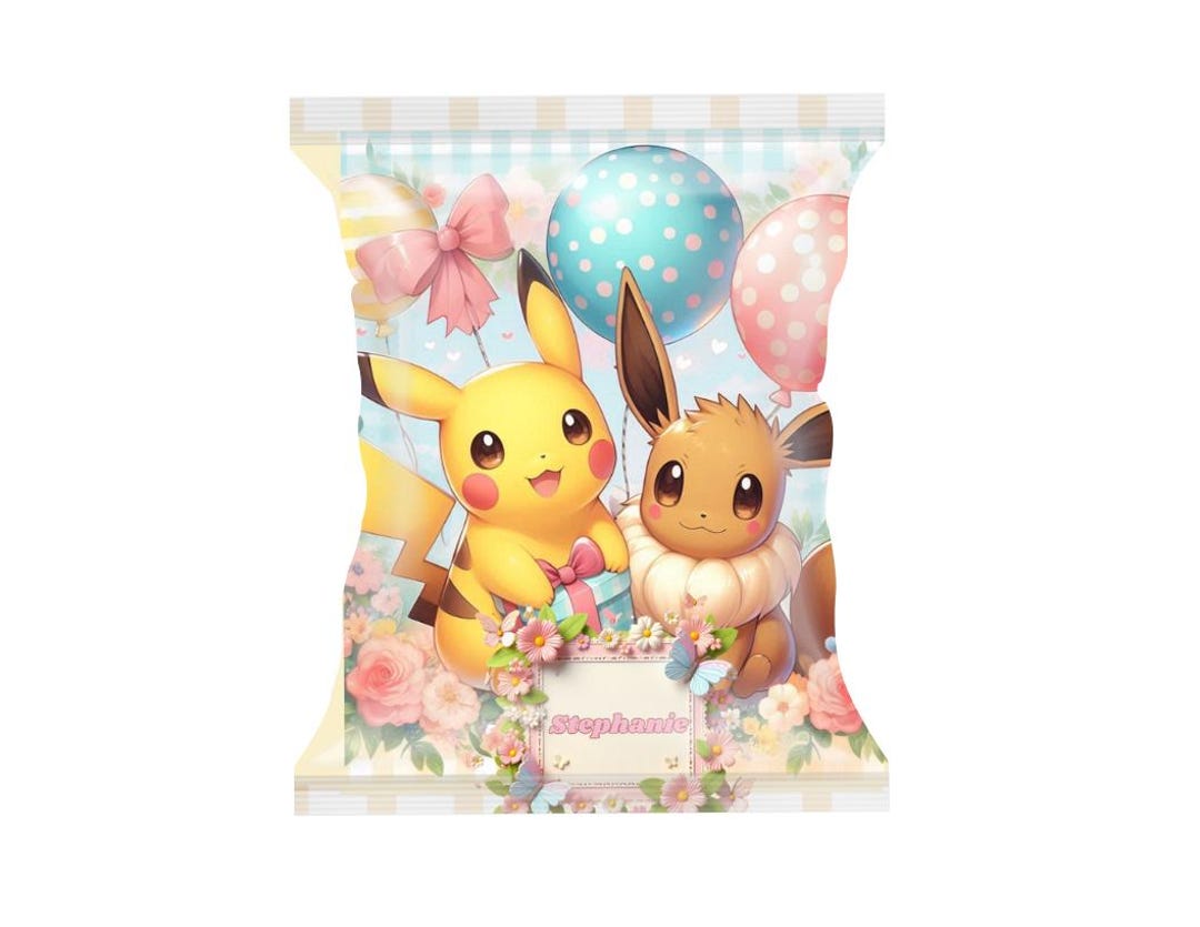 Printable Editable Pikachu and Eevee Pokemon Chip Bag Favour - Etsy