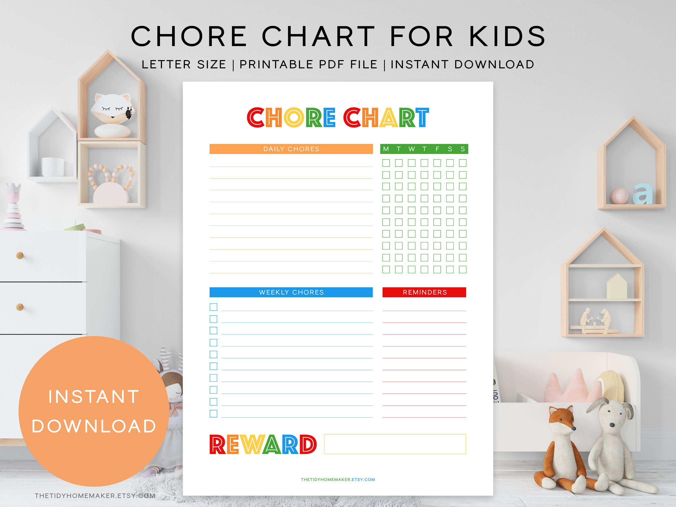 Chore Chart for Kids, Chore Chart, Responsibility Chart, Kids Chore ...