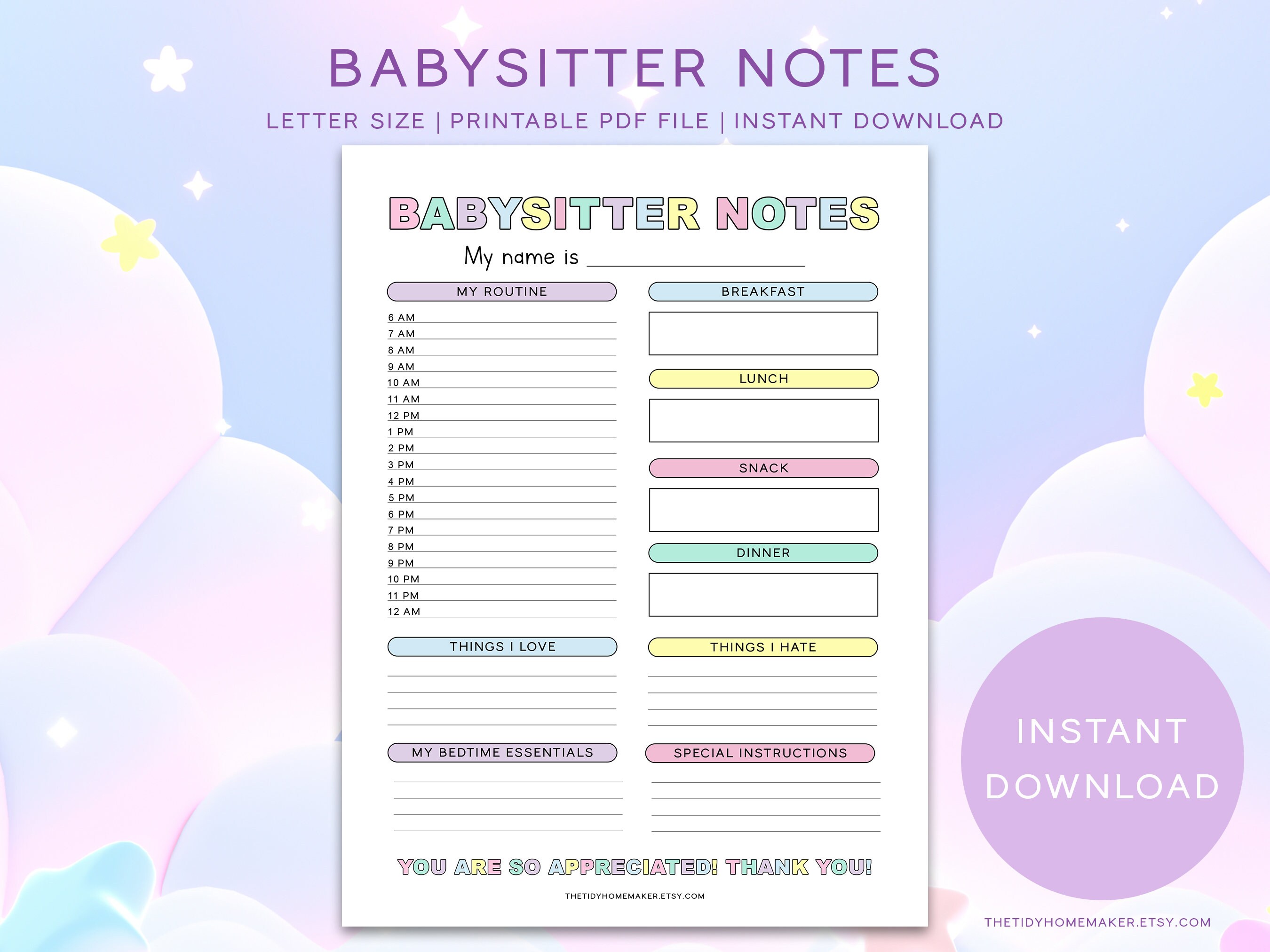 Babysitter Notes, Babysitter Guide, Babysitter Checklist, Babysitter ...