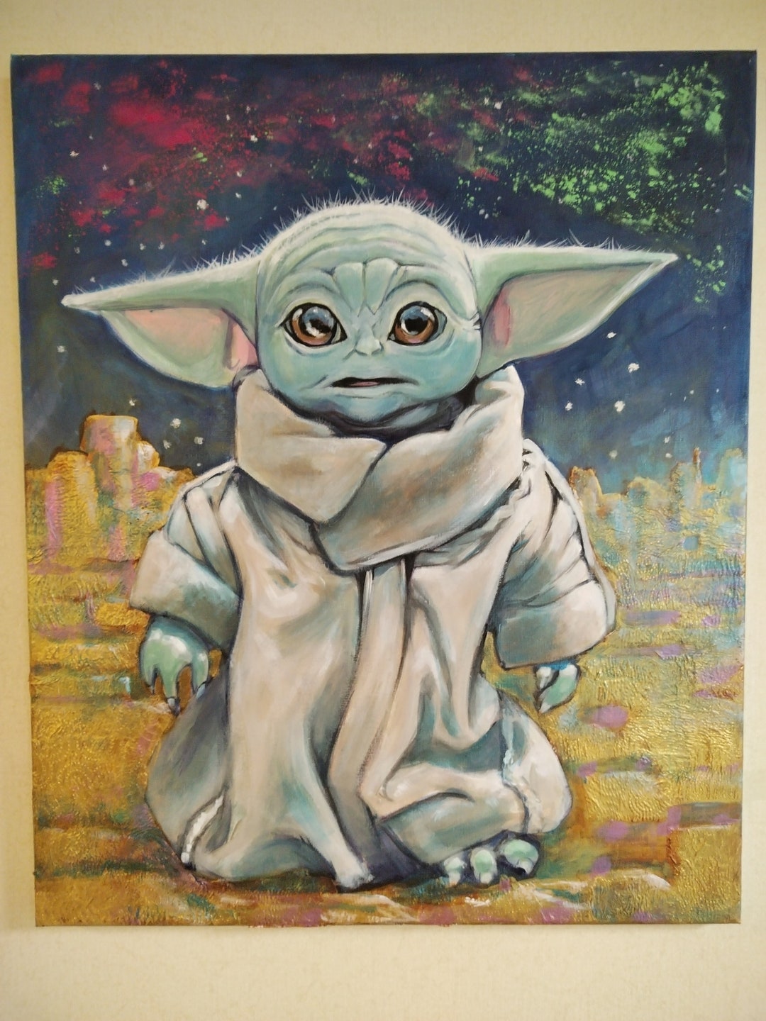 Grogu. Original Acrylic Painting on Stretched Canvas. Portrait. Star ...