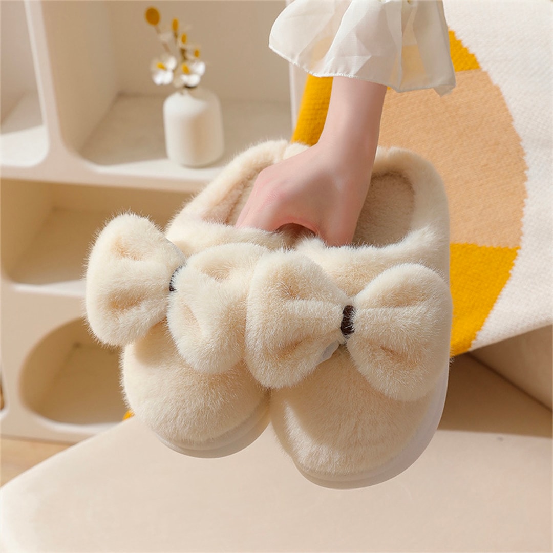 Bow Slippers Plush Slippers Padded Slippers Women's - Etsy