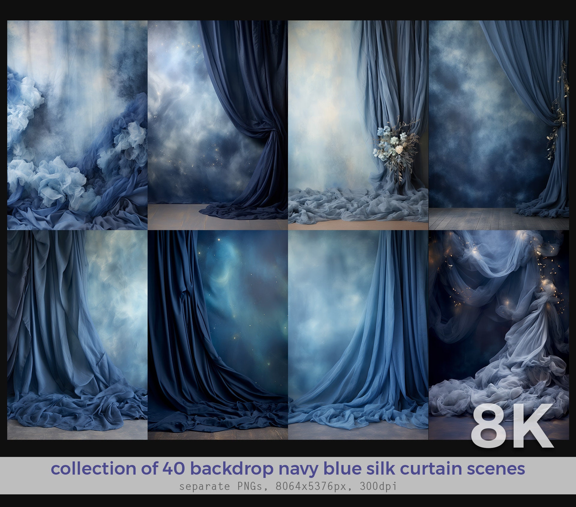 Backdrop Navy-blue Silk Curtain Scenes, 40 Images 8K, Photography ...