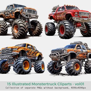 Illustrated Monstertrucks Cliparts - Vol01, Monster Truck Clipart, Pngs ...