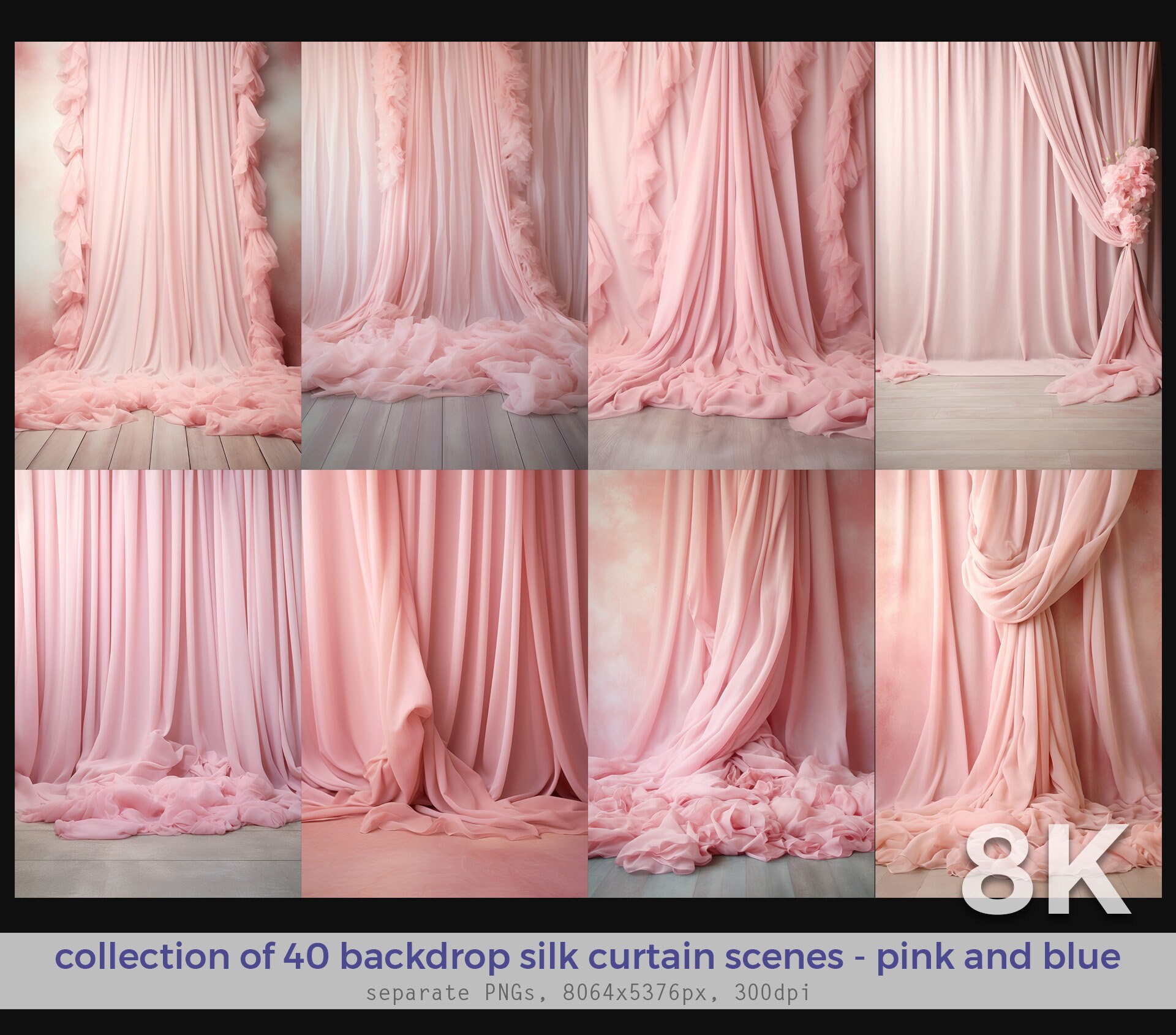 Backdrop Silk Curtain Scenes Pink and Blue, 40 Various Backdrop Images ...
