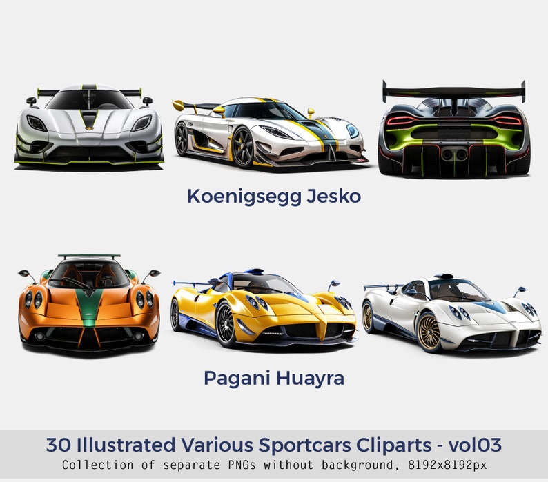 Illustrated Various Sportcars Cliparts Vol03, Supercars Clipart, Pngs ...