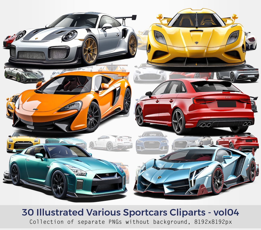 Illustrated Various Sportcars Cliparts Vol04, Supercars Clipart, Pngs ...