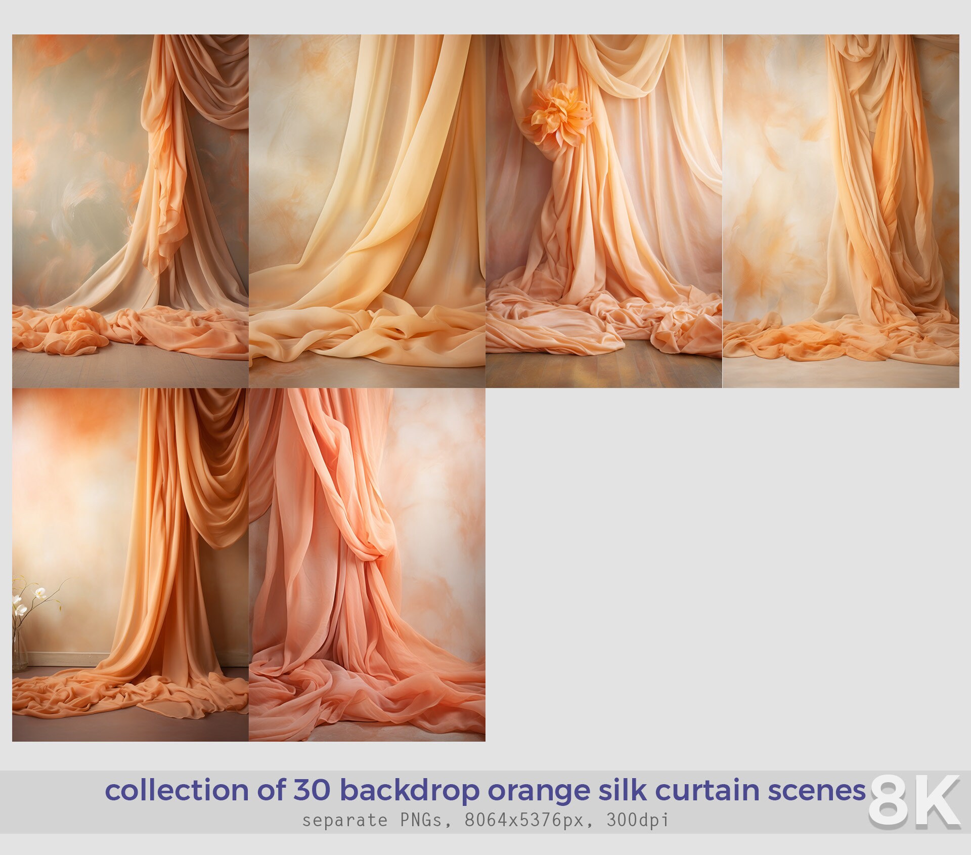 Backdrop Orange Silk Curtain Scenes, 30 Images 8K, Photography ...