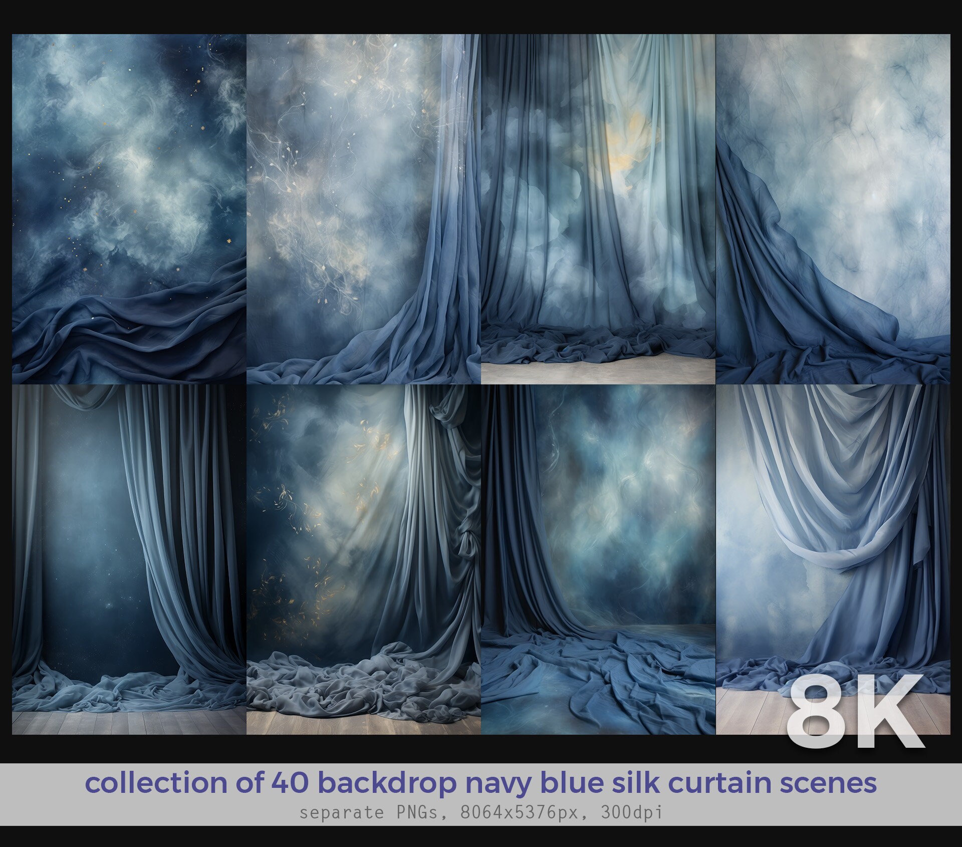 Backdrop Navy-blue Silk Curtain Scenes, 40 Images 8K, Photography ...