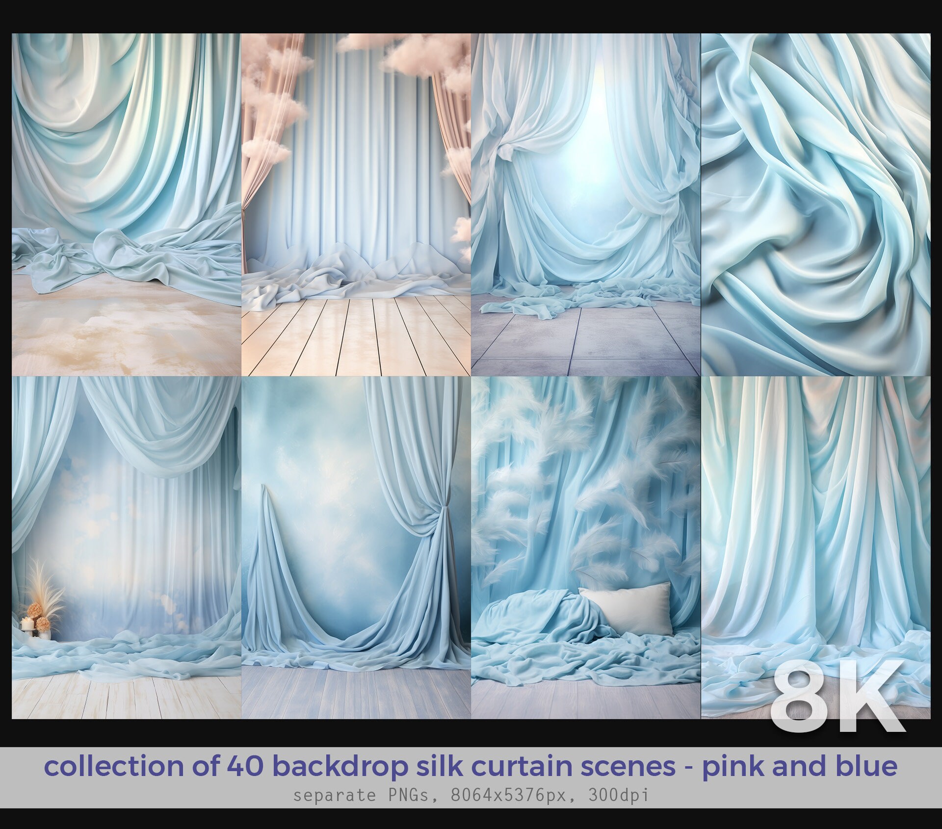Backdrop Silk Curtain Scenes Pink and Blue, 40 Various Backdrop Images ...