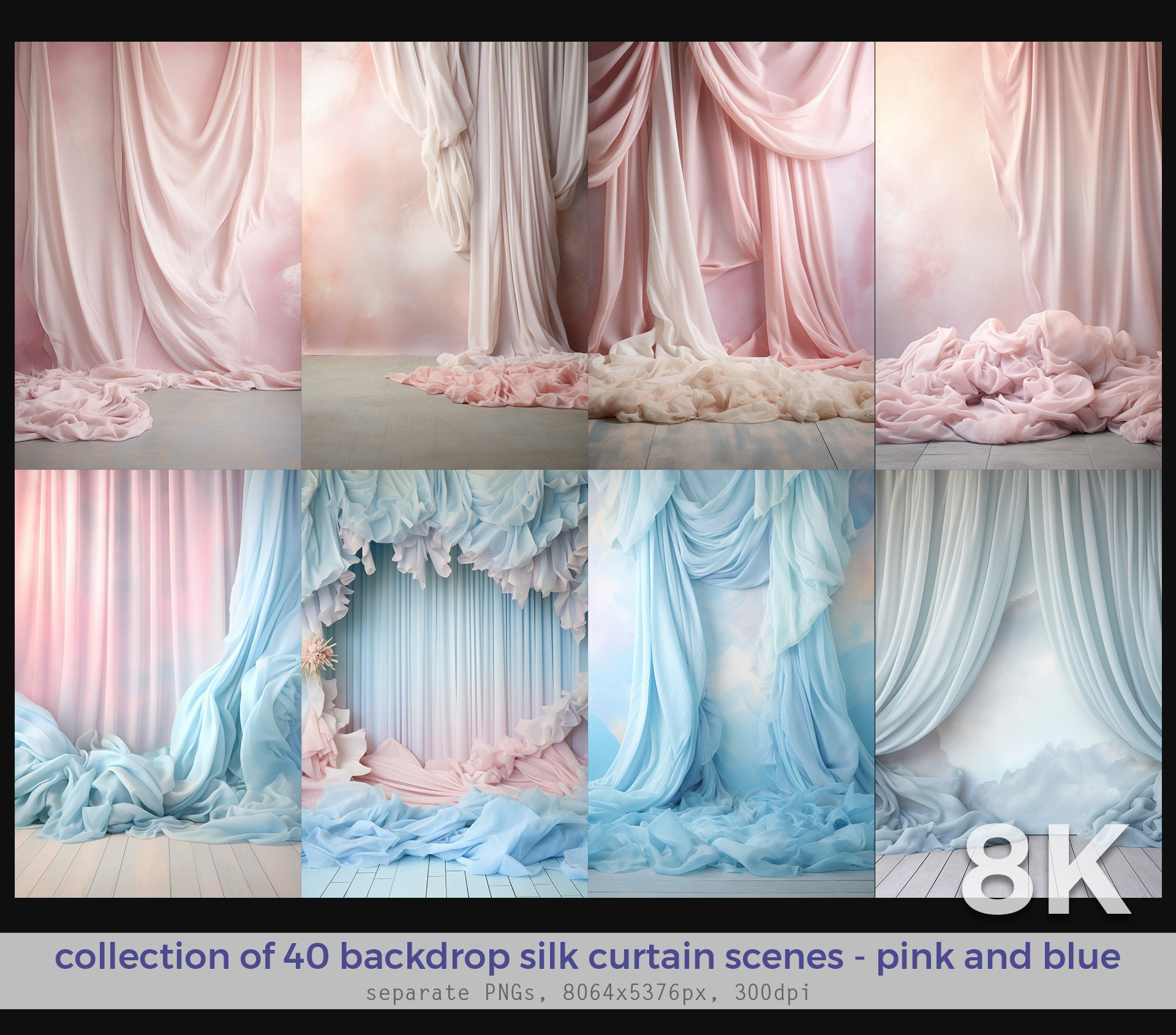 Backdrop Silk Curtain Scenes Pink and Blue, 40 Various Backdrop Images ...