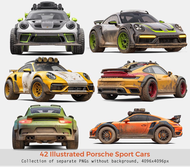Porsche Sport Cars Clipart Bundle 4K PNG | 42 Tuned Porsche ...