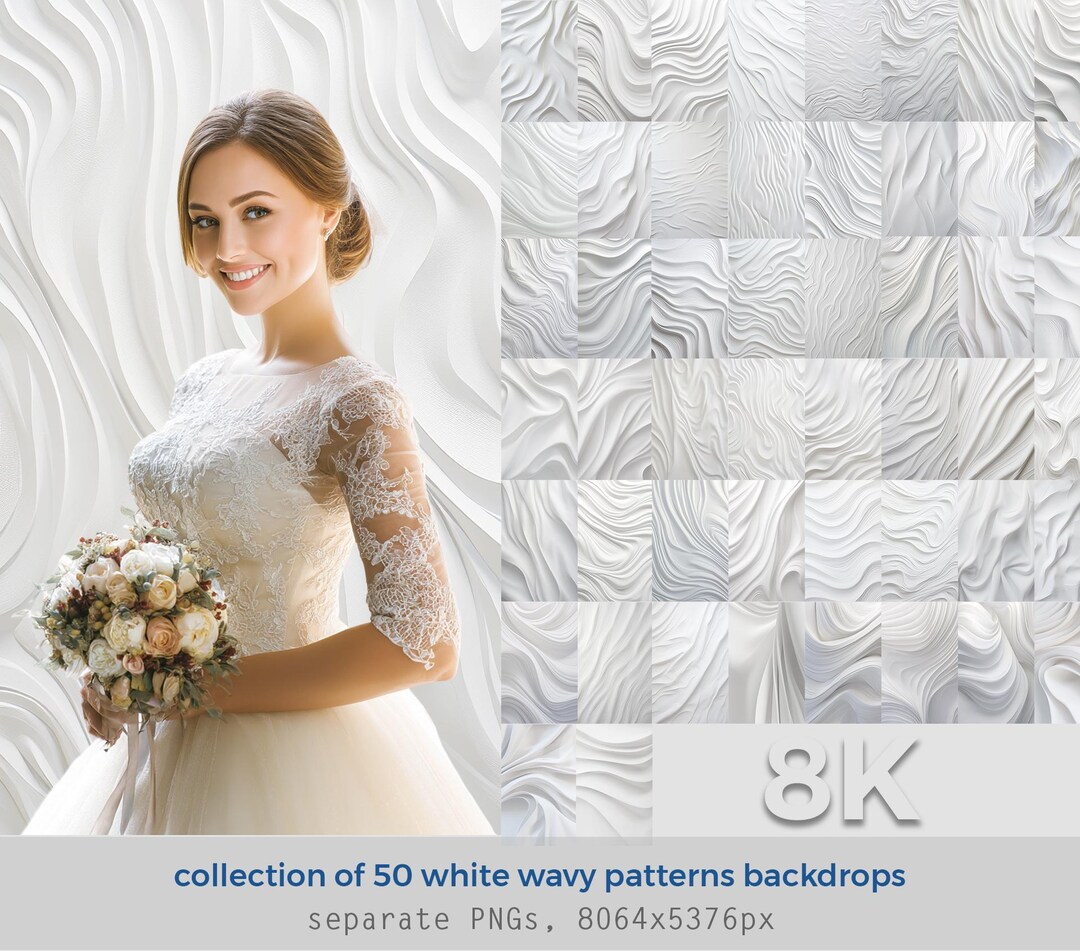 White Wavy Digital Backdrops – 8K Textures for Photography, Photoshop ...