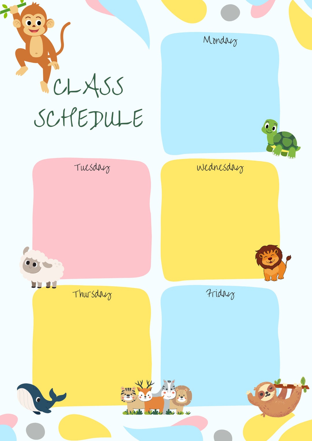 Cute Animal Themed Class Schedule Fun Time Table for Kids - Etsy