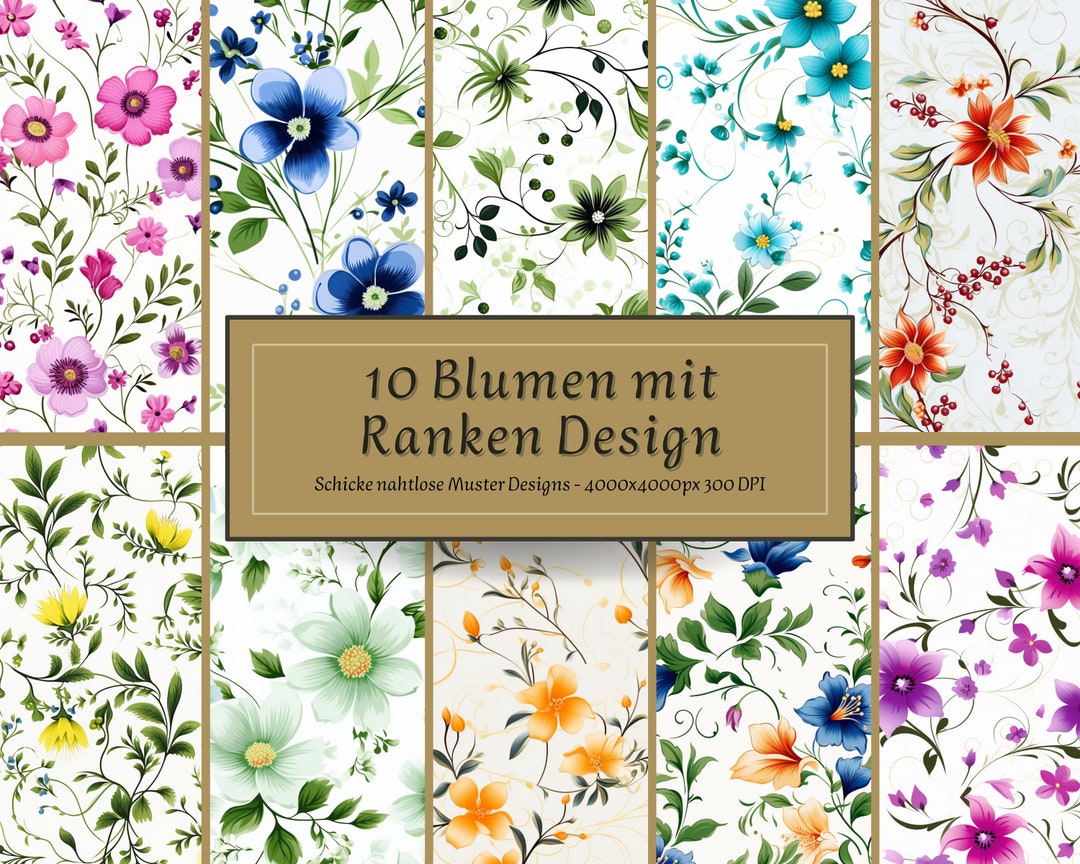 10 Blumen Mit Ranken Ranken Digital Blumen Ranken Nahtlos Blumen Ranken ...