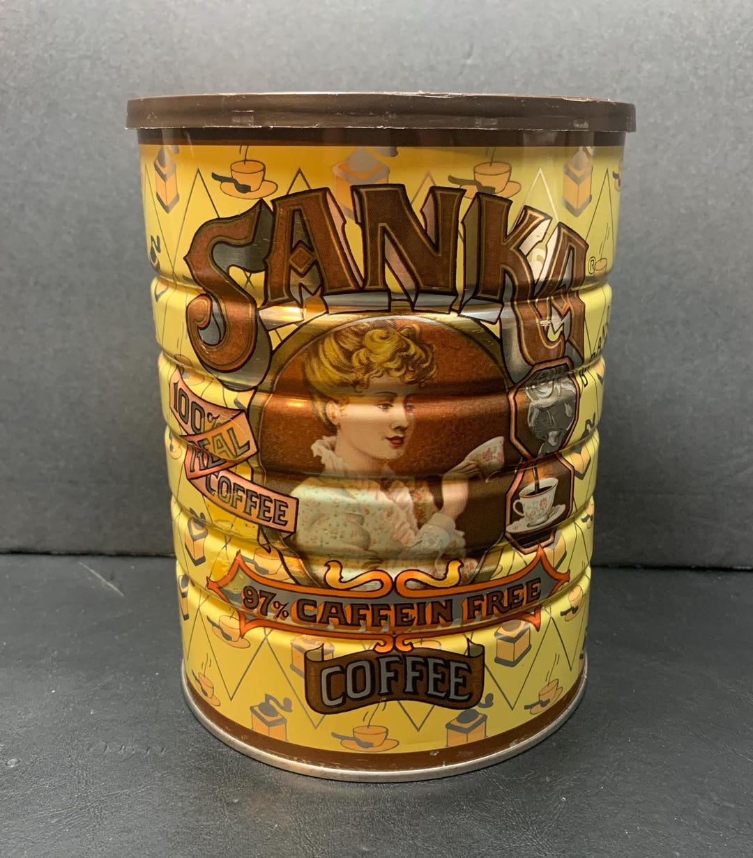 Vintage Sanka Coffee Tin Can General Mills 1980 97% Caffeine Free Orig ...