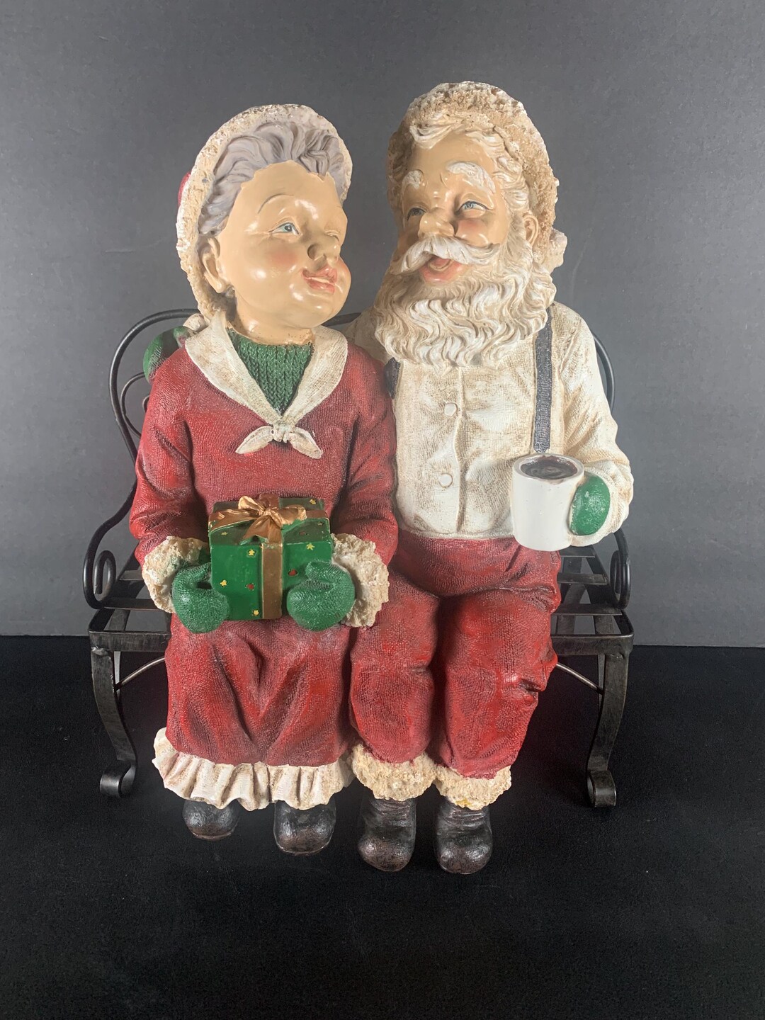 Mr & Mrs Santa Claus Sitting on Metal Bench Kirkland's Holly Collection ...