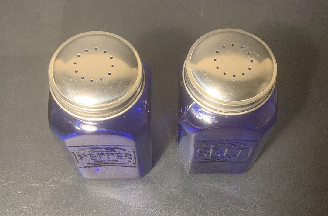 Vintage Cobalt Blue Salt & Pepper Shakers With Chrome Tops - Etsy