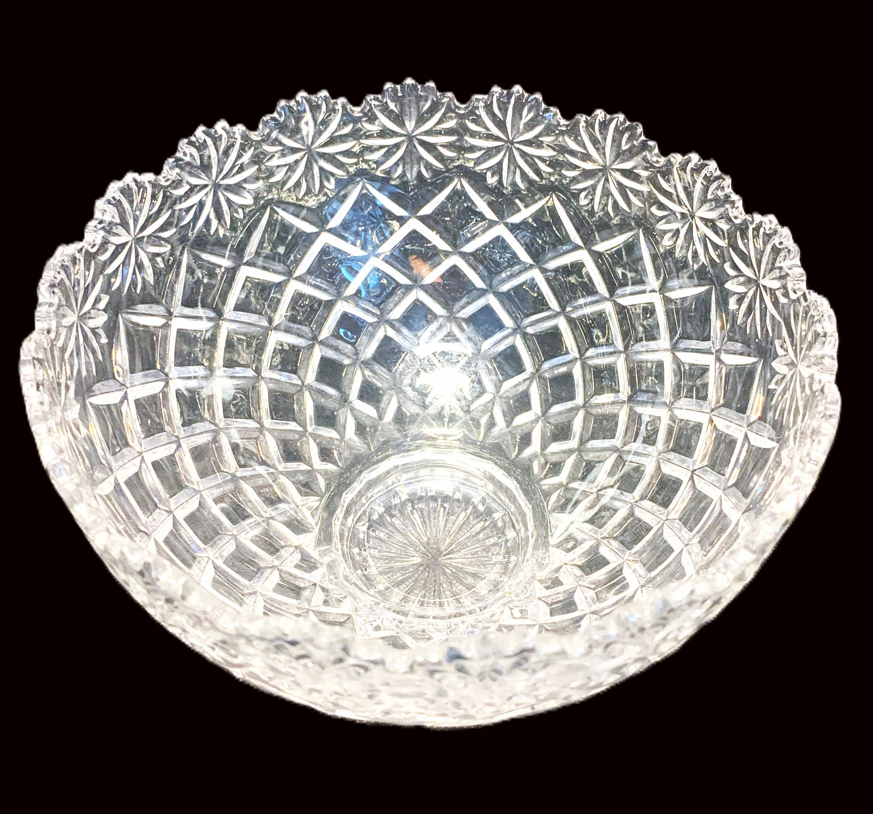 Vintage Lead Crystal Bowl With Sawtooth Floral Rim and Diamond Pattern ...