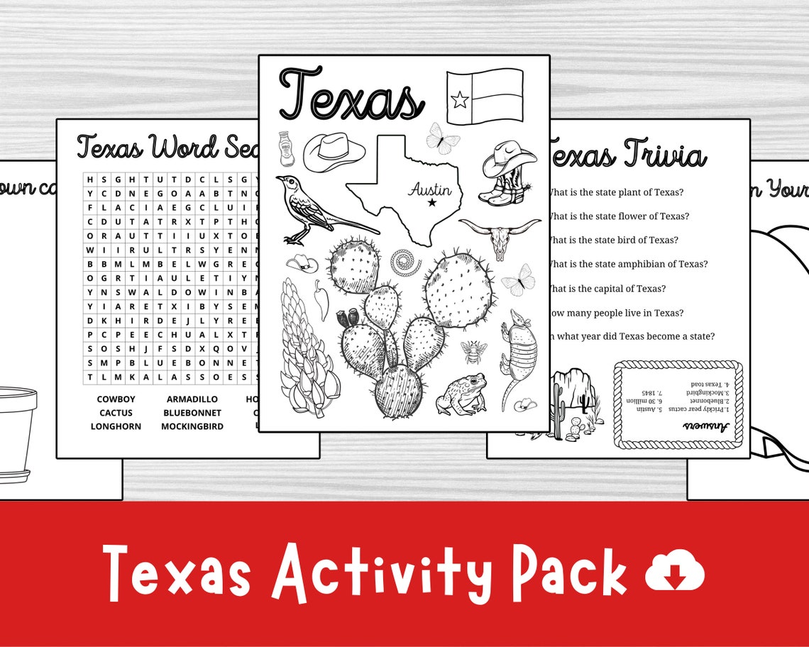 Texas Activity Pages: State Symbols, Trivia, Word Search (printable PDF ...