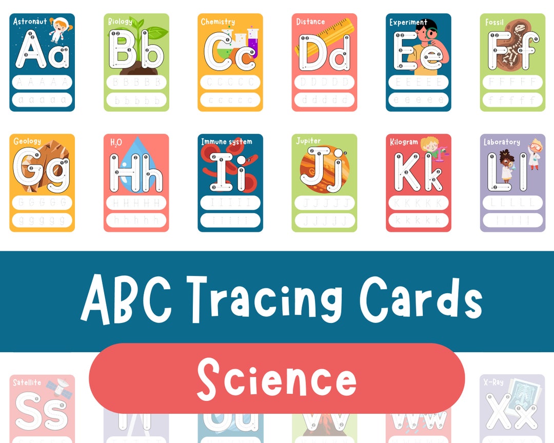Science ABC Tracing Cards: Printable Alphabet Worksheet (digital ...