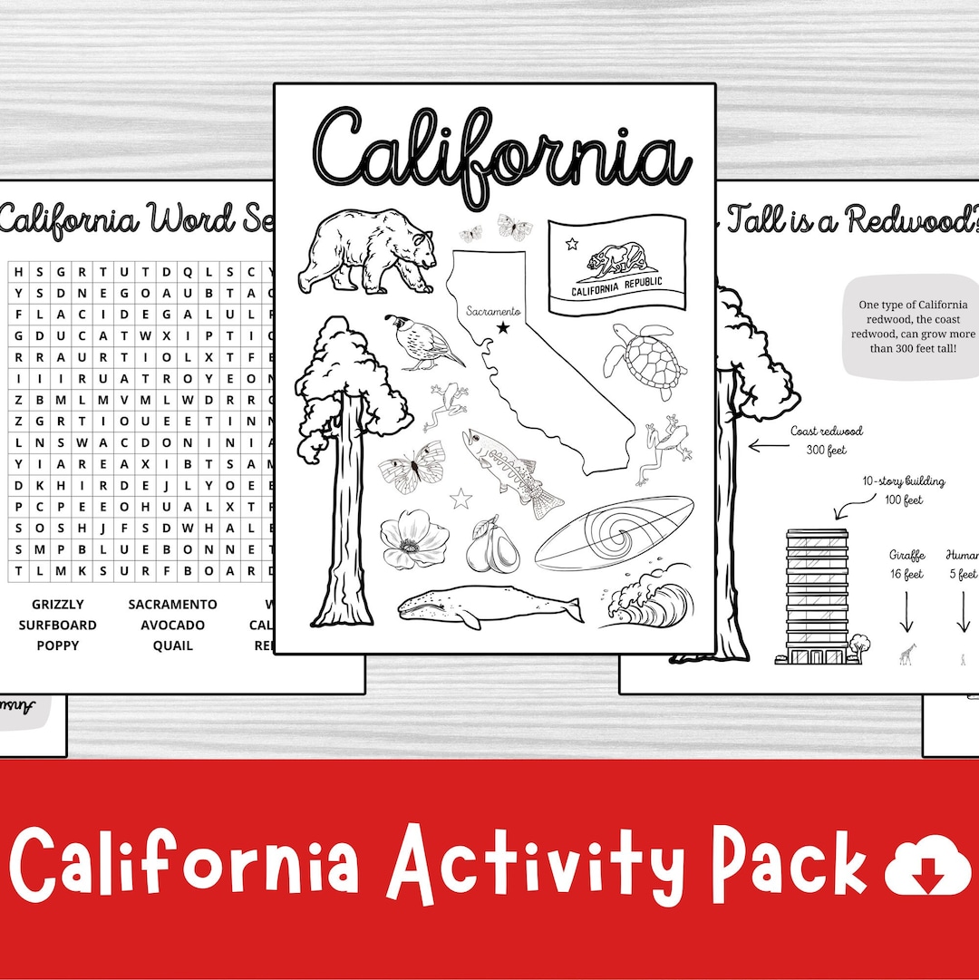 Set of 5 California Worksheets, State of California Printable, Word ...